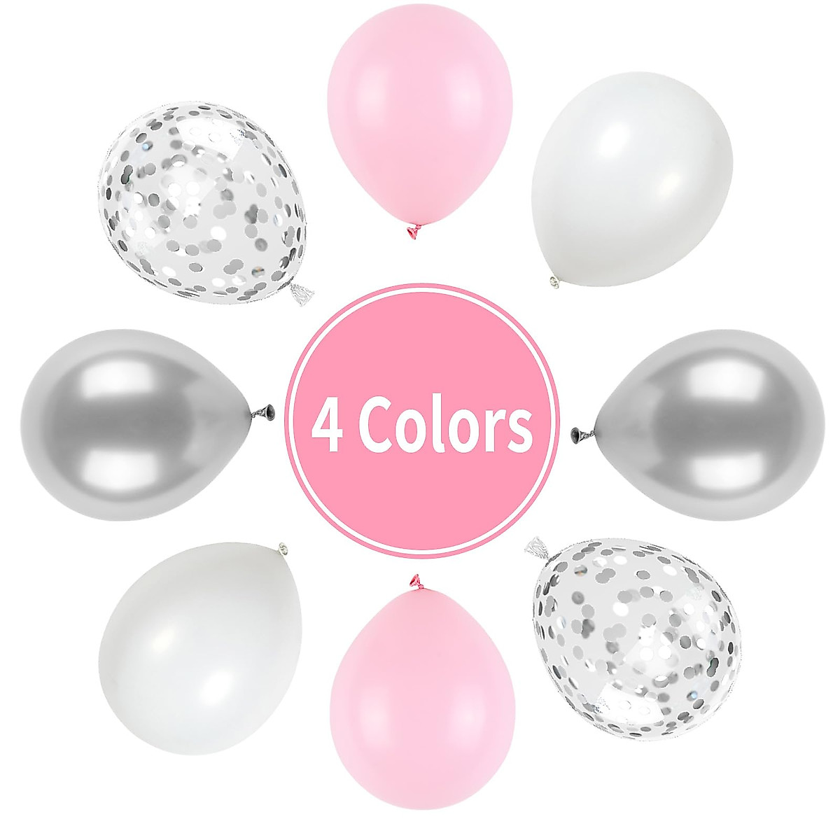 Pink and Silver Balloons, Pastel Pink White Balloons Metallic Silver Balloons White Pink Party Balloons Macaron Pink Silver Confetti Balloons for Girls Kids Birthday Wedding Baby Shower Graduation