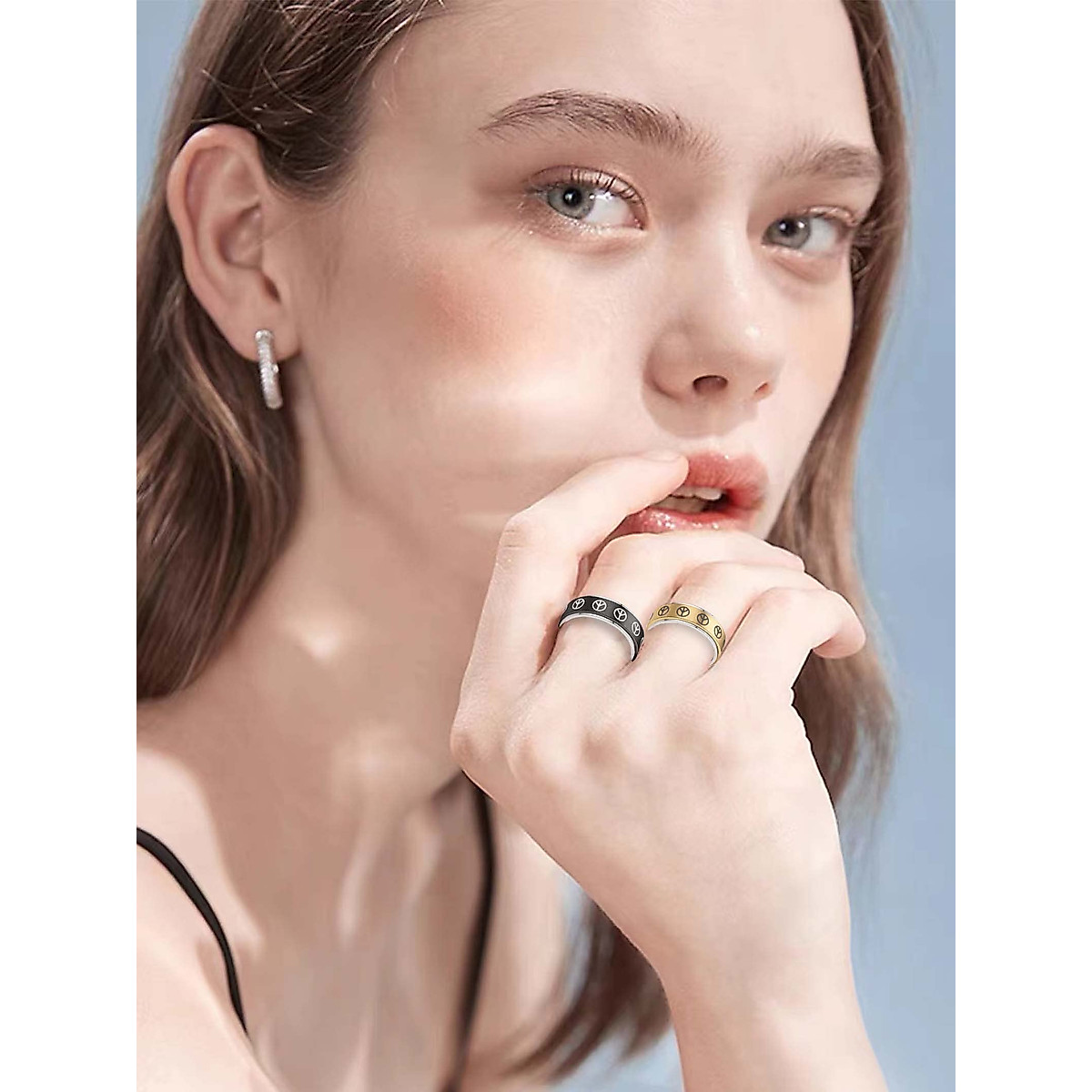 4PCS Stainless Steel Peace Sign Ring for Women Rotatable Anxiety Pressure Relief Ring for Men, other, other