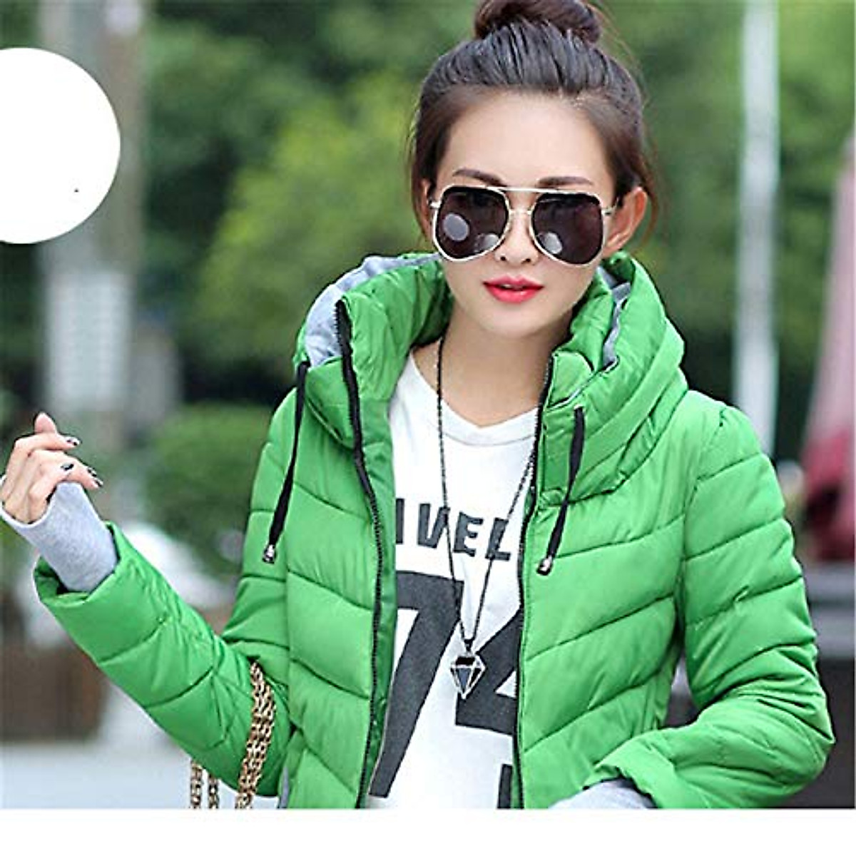 Andongnywell Women's Winter Parka Jacket Warm Stand Collar Cotton Quilted Down Coat Short Jacket Lightweight Coats (Green,Large)