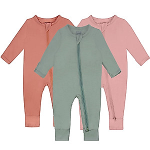 GUISBY Baby Footless Pajamas with Mittens Cuffs, Soft Rayon Double Zippers 3 Piece Sets 18-24 Months
