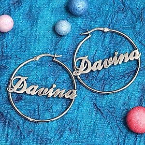 LeCalla Personalized Customized 925 Sterling Silver Name Click-Top Hoop Earrings for Women Teen