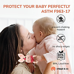 Chippi & Co Crochet Wooden Baby Rattle, Crochet Baby Toys Stuffed Animals Easter Gifts for Kids, Wooden Newborn Toys, Easter Basket Stuffers, Basket Filler for Girls, Boys, Bunny Decor (Clover Bunny)