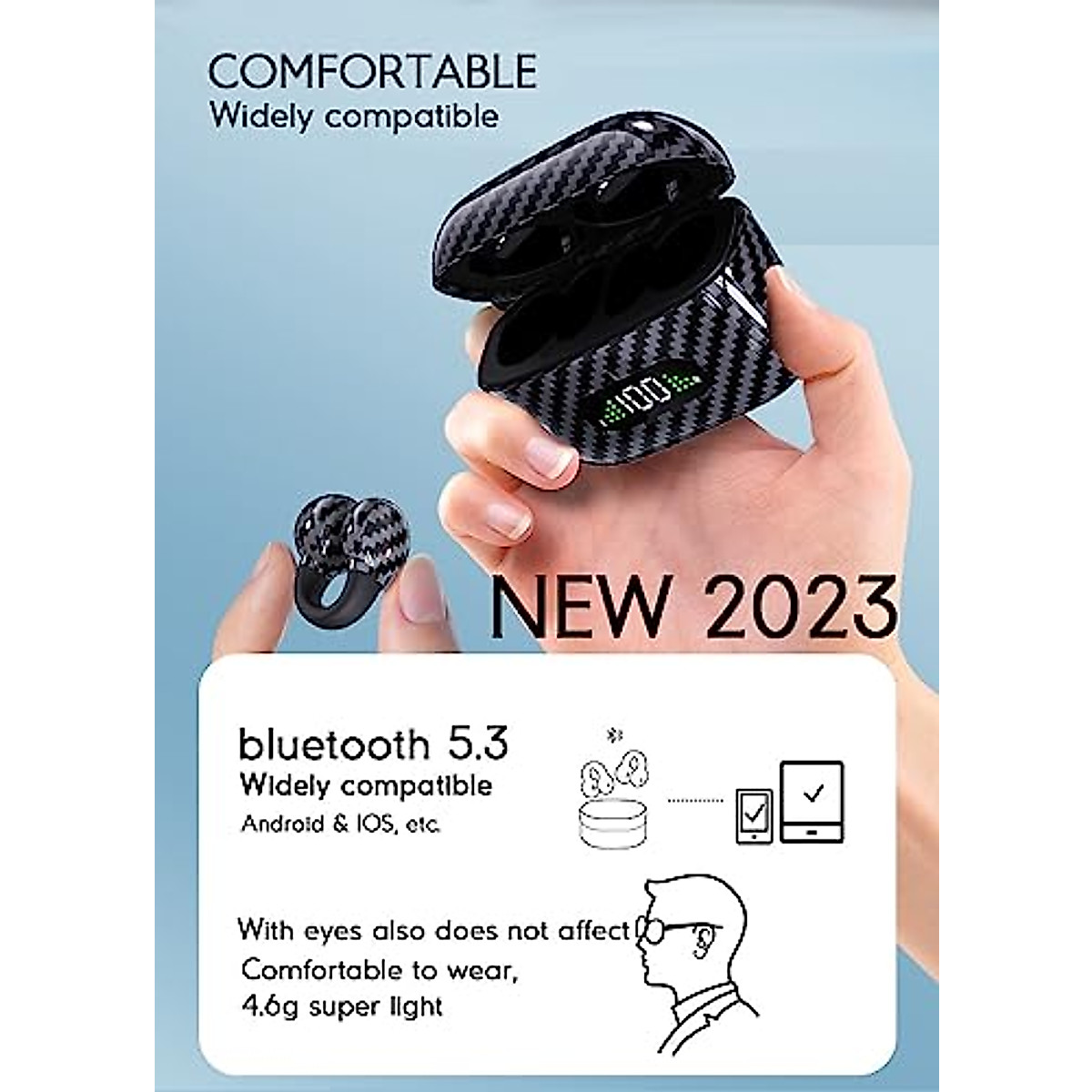 Open Ear Wireless Earbuds Ear Clips Wireless Bluetooth Headphones True Wireless Earbuds Noise Cancelling Ear Clip Air Bone Conduction Headphones Clip Type Bluetooth Earphones Sports Cycling Earbuds