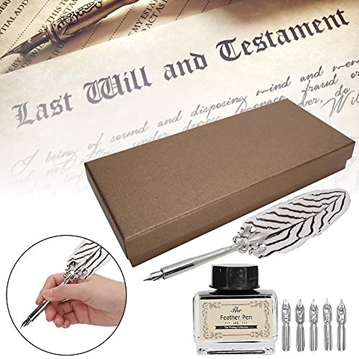 Tyenaza Quill Pen and Ink Set, Feather Pen Ink Set, Feather Calligraphy Pen Set, Valentine’s Day Gift for Writing Lovers Birthday Gift, Holiday Ideal Gift