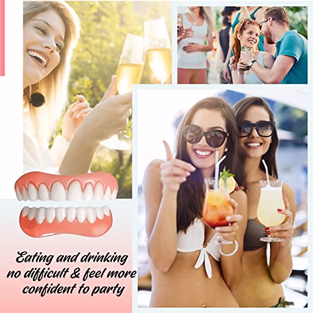 Fake Teeth, 2 PCS Veneers Dentures Socket for Women and Men, Dental Veneers for Temporary Tooth Repair Upper and Lower Jaw, Protect Your Teeth and Regain Confident Smile, Bright White-5-5