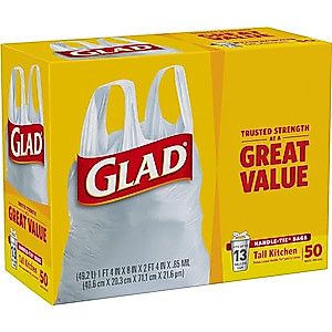 Glad 13 Gal. Tall Kitchen Handle-Tie Bags 50 ct (Pack of 4)