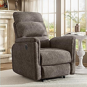 Koorlian Electric Power Recliner Chair, Fabric Recliner for Adults with USB Ports, Adjustable Reclining Sofa with Padded Seat Backrest, Single Small Home Theater Recliner for Living Room, Brown