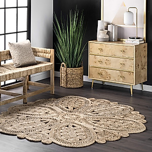 nuLOOM Bree Floral Braided Jute Area Rug, 6' Round, Natural