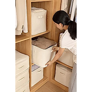 YONBEN Decorative Basket Rectangular Fabric Storage Bin Organizer Basket with Handles for Clothes Storage (13.7 x 13.7 x 6.2, Beige)