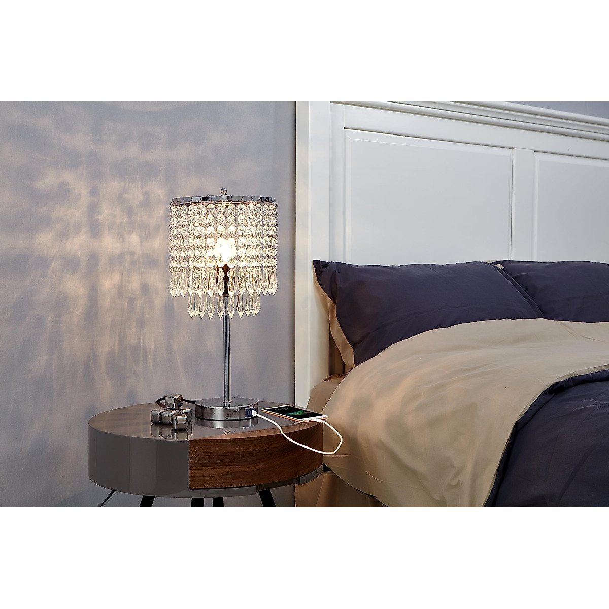 Popity home Crystal Table Lamp with Touch Control,Silver Lamp with Dual USB Charging Ports, 3 Way Dimmable Small Glam Lamp for Girls Bedroom, Living Room…