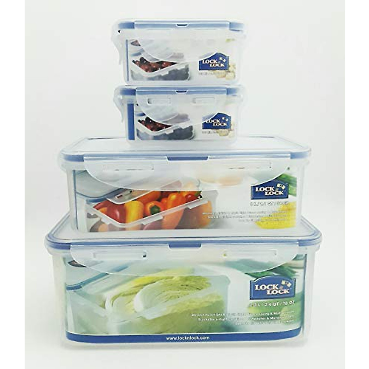 Lock & Lock Plastic Food Storage Airtight Container Set (2300ml/78oz+1000ml/34oz+(180ml/6oz×2))