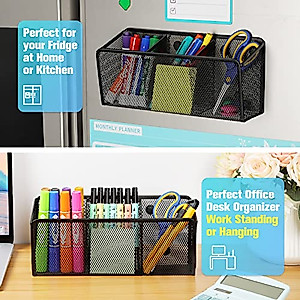 MaxGear Magnetic Pen Holder, Mesh Pencil Holder for Desk Storage Basket Organizer Magnetic Marker Holder - Extra Strong Magnets Perfect for Locker Accessories, Whiteboard, School, Office, 3 Baskets
