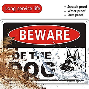 Uflashmi Beware of Dog Sign for Fence Yard, Dog Warning Sign, Aluminum Metal, 2 Pack, 7x10 inch