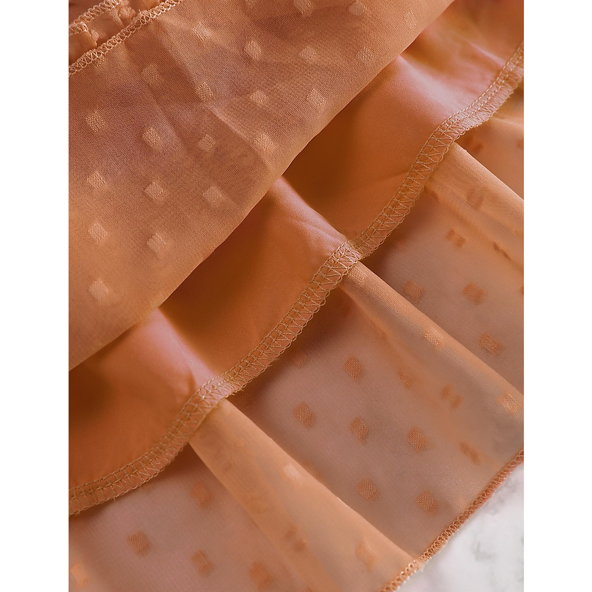 Glaoly Flower Girl Dress Summer A-Line Brown Ruffle Swiss Dot Mesh Flowy Chiffon Long Sleeve Princess Toddler Dress 5-6T