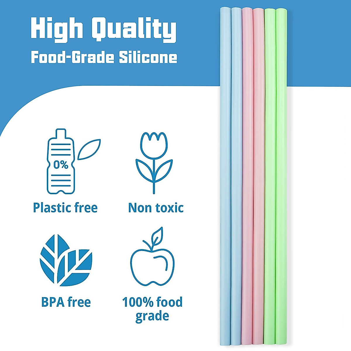 Silicone Straw Replacement for Stanley 40 oz 30 oz Tumbler Cup, 6 Pack Reusable Straws with Cleaning Brush for Stanley Adventure Quencher Travel Tumbler, Straw for Stanley Accessories