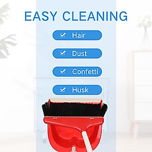 WILLBOND 12 Set Broom and Dustpan Set, Long Handle Broom with Upright Standing Dustpan, Broom with Dustpan Combo Set for Outdoor Kitchen Lobby Office Floor Cleaning (Red)