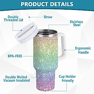 Wfrish Rainbow Shiny Glitter Stripes 30 oz Tumbler with Handle and Straw Lid, Sparkle Insulated Coffee Cup Reusable Stainless Steel Water Bottle Travel Mug Cupholder Friendly,Gifts for Women Men
