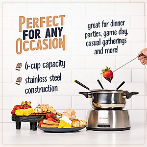 Nostalgia 6-Cup Stainless Steel Electric Fondue Pot Set with Temperature Control, 6 Color-Coded Forks, and Removable Pot - Fondue Pot for Chocolate, Candy Melts, Caramel, Cheese, Sauces, and More