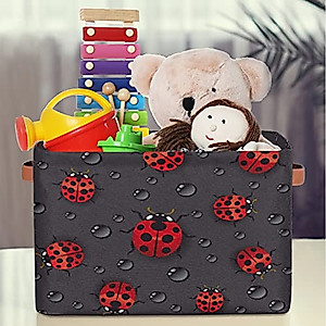 Cute Ladybug Storage Basket Storage Cube Bins Red Insect Canvas Collapsible Toy Basket Organizer Waterproof Laundry Box with Handle for Shelf Closet Office Bedroom, 1PCS