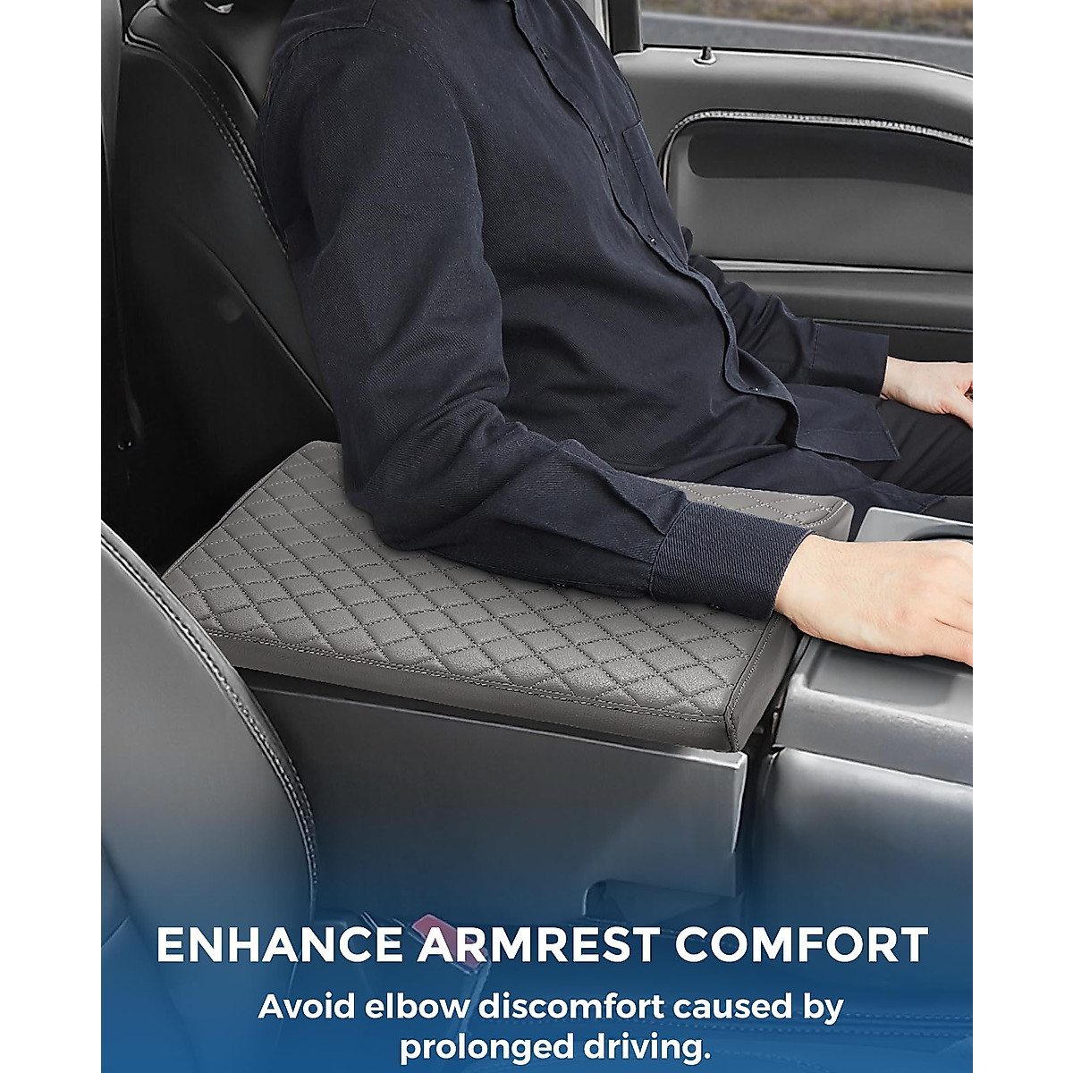 ISSYAUTO Center Console Cover Compatible with 2015-2023 2024 F150, 2017-2023 2024 F250 F350 F450 with 40/20/40 Jump Seat, Leather Armrest Cover Center Console Cushion, Gray (Jump Seat Only)