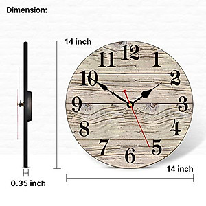 TAHEAT 14 Inch Wooden Simple Brown Wall Clock, Non Ticking Silent Clocks, Retro Accurate Arabic Numeral Clocks, Easy to Read Wall Clocks for Kitchen/Living Room/Bedroom