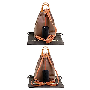 PRIMO SACCHI Italian Soft Leather Dark Taupe Tan Top Handle Shoulder Bag Rucksack Backpack Purse