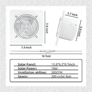 SoulVolve Solar Panel Exhaust Fan, Ventilation Extractor with Anti-backflow Check Valve Chain Switch,10W 16Ft Cable for Greenhouses, Pet Houses, Small Chicken Coops, Sheds, Window Exhaust