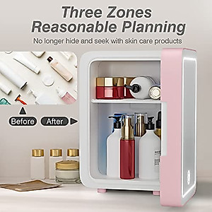 Easy-Take Skincare Fridge - Mini Fridge with Dimmable LED Mirror (4 Liter/6 Can), Cooler and Warmer, for Refrigerating Makeup, Skincare and Food, Mini Fridge for Bedroom, Office and Car, Pink