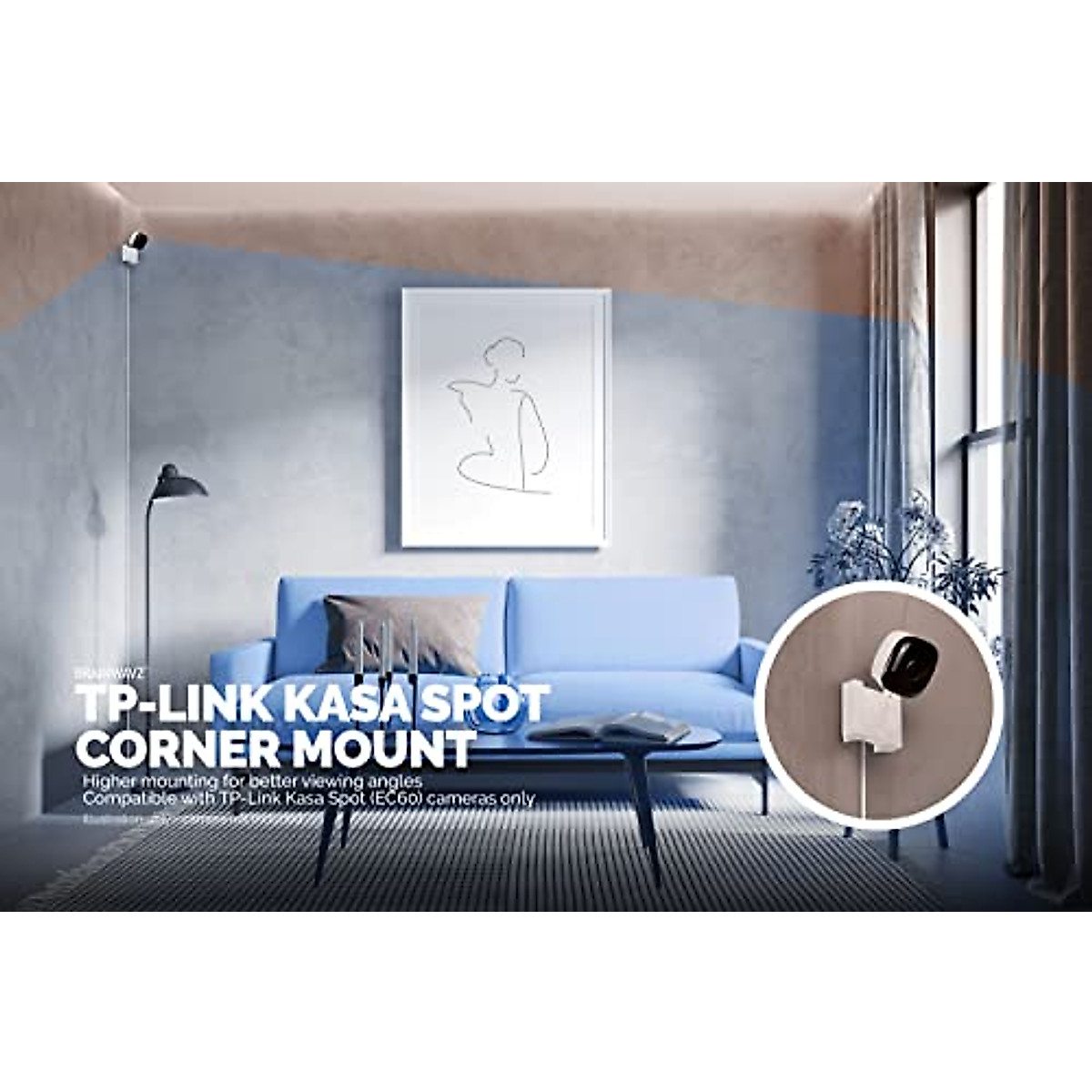 Corner Wall Mount for Kasa Spot KC100, KC105, EC60 (2 Pack) Security Camera - Adhesive Holder, No Hassle Bracket, Strong 3M VHB Tape, No Screws, No Mess Install (White) by Brainwavz