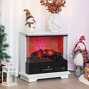 Tangkula 27 Inch Freestanding Fireplace, 1400W Electric Fireplace Heater w/3-Level Vivid Flame & Thermostat Control, 0.5-6H Timing Function, Overheating Protection for Living Room, Bedroom (White)