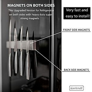Hamletoff Premium Magnetic Knife Holder for Refrigerator – 12 Inch Professional Double Sided Magnetic Knife Strip for Fridge - Stainless Steel Magnetic Knife Holder for Wall Self Adhesive
