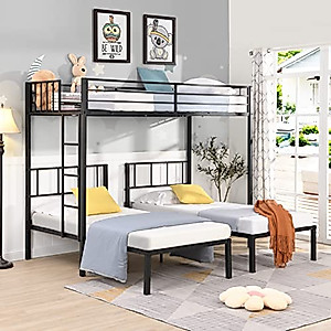 EMKK Triple Twin-Over Double Twin Bunk Bed for Kids Bedroom,Sturdy Triple Bunkbed,3 Twin-Size beds,No Box Spring Needed,Space Saving Design