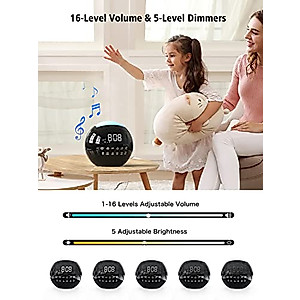 White Noise Machine with 42 Non Looping Natural Sleeping Sounds for Baby Adults,Dual Alarm Clock for Bedrooms with 2 Charger Ports,7 NightLights,6 Timers,9 Alarms,Adjustable Brightness,Memory Function