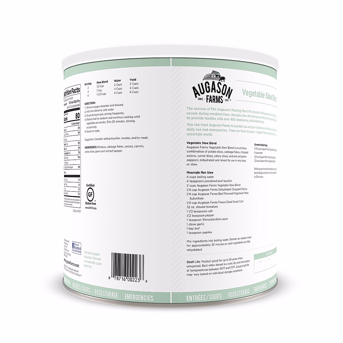 Augason Farms Vegetable Stew Blend 2 lbs 0.5 oz No. 10 Can & Honey White Bread Scone & Roll Mix Emergency Food Storage #10 Can