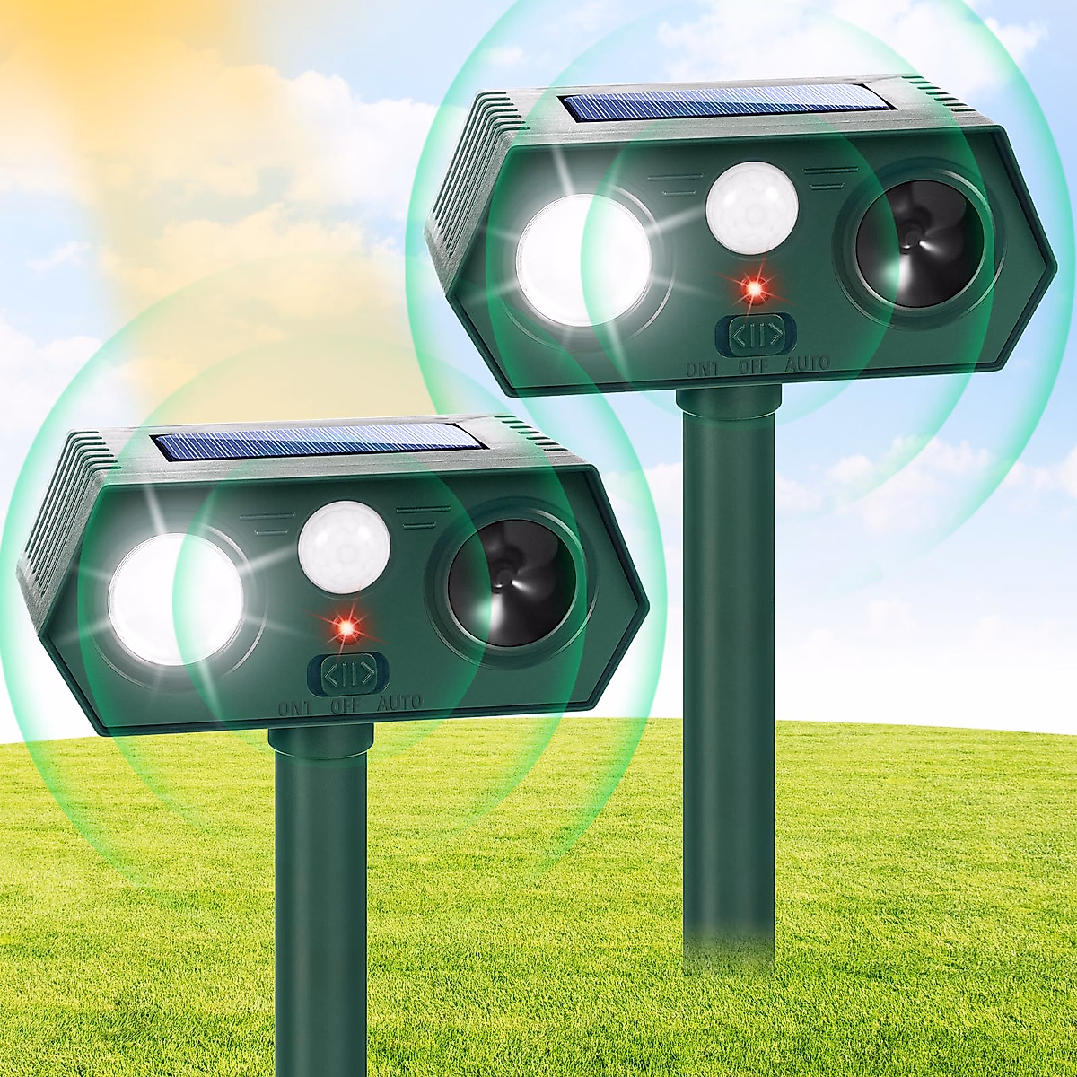 Ultrasonic Animal Repellent Outdoor Solar Animal Repeller with Motion Sensor&LED Strobe Light Cat Repellent Outdoor Deer Repellent Devices Waterproof Dog Deterrent Skunk Repellent for Yard Garden (4)