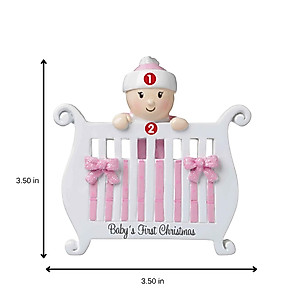2024 Personalized Baby's First Christmas Tree Ornament - Baby Girl in Crib Customized Pink Baby Christmas Ornament - Keepsake for New Born Baby Shower-Free Customization