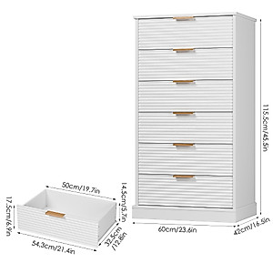 FACBOTALL 6 Drawer Dresser, Tall White Dresser with Large Storage Space, Modern Chest of Drawers with Handles, 6 Large Capacity Vertical Dressers for Home & Office