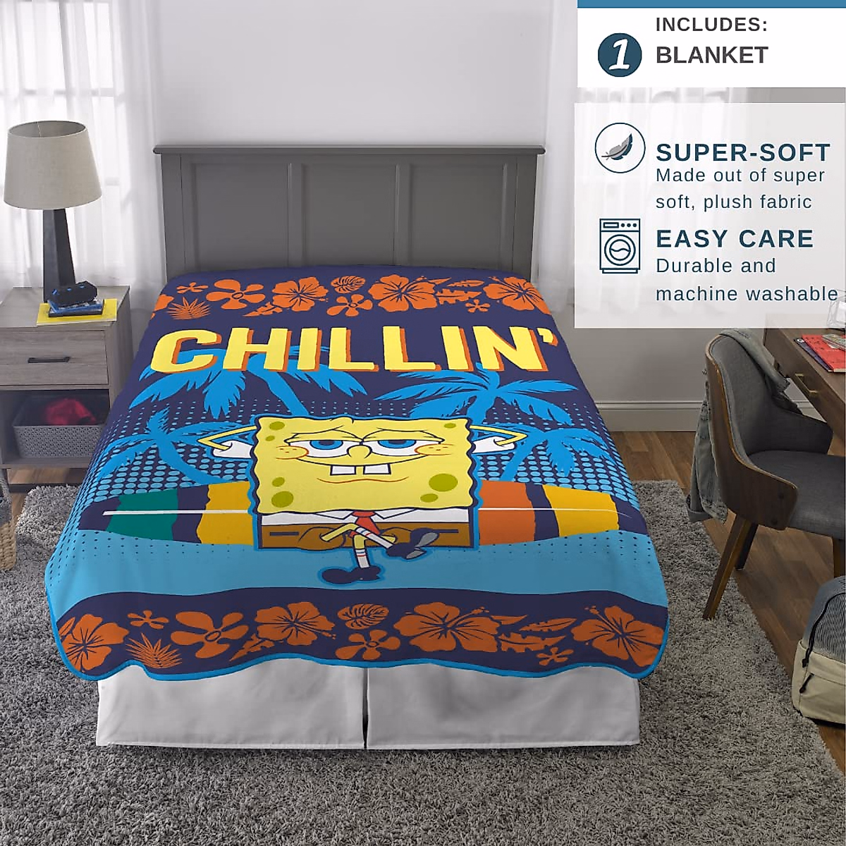 Franco Spongebob Squarepants Bedding Super Soft Micro Raschel Throw Blanket, 62 in x 90 in, (Officially Licensed Product) Collectibles