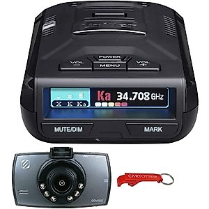 Uniden R3 Extreme Long Range Laser/Radar Detector and Scosche 1080p Dash Cam Bundle. Radar w/Built-in GPS, Mute Memory, Voice Alerts, Red Light and Speed Camera Alerts, OLED Display, K/KA Band