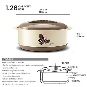 MILTON Orchid 1500 Inner Steel Casserole, 1260 ml, Light Brown | PU Insulated | BPA Free |Odour Proof | Food Grade | Easy to Carry | Easy to Store | Ideal for Chapatti | Roti | Curd Maker