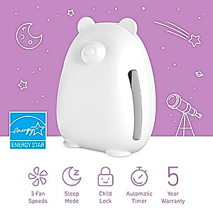 Pure Enrichment® PureBaby® Kids Bear Air True HEPA Air Purifier - Energy Star Rated, 4 Stage Air Filtration, UV-C Light, and Night Light for Medium-Large Rooms - Baby Nurseries, Kid Bedrooms (White)