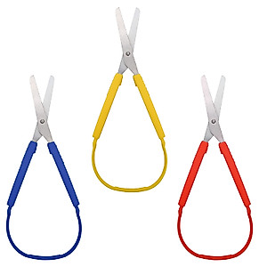 3Pcs Loop Scissors, Windspeed Spring Scissors Mini Training Loop Scissors Loop Scissors Colorful Grip Scissors Loop Handle with Easy-Open Squeeze Handles for Special Needs and Elderly