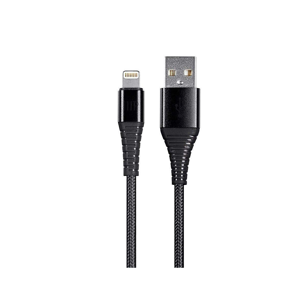 Monoprice Apple MFI Certified Lightning to USB Type A Charge & Sync Cable - Nylon-Braid, Durable, Kevlar-Reinforced, 1.5 Feet, Black - AtlasFlex Series