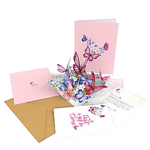 RIZOSI Butterfly Garden Pop Up Card, Pop Up Flower Cards, Handmade Flower Greeting Cards, 3D Birthday Card, Mother’s Day Card Pop Up, Anniversary, Valentine, Thinking of You, Birthday Gift, 15x20 cm