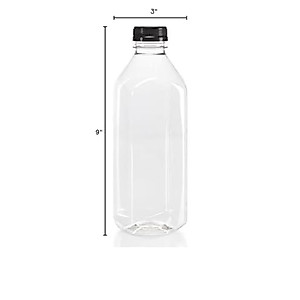 32 oz. Clear Food Grade Plastic Juice Bottles with Black Tamper Evident Caps (6/pack)
