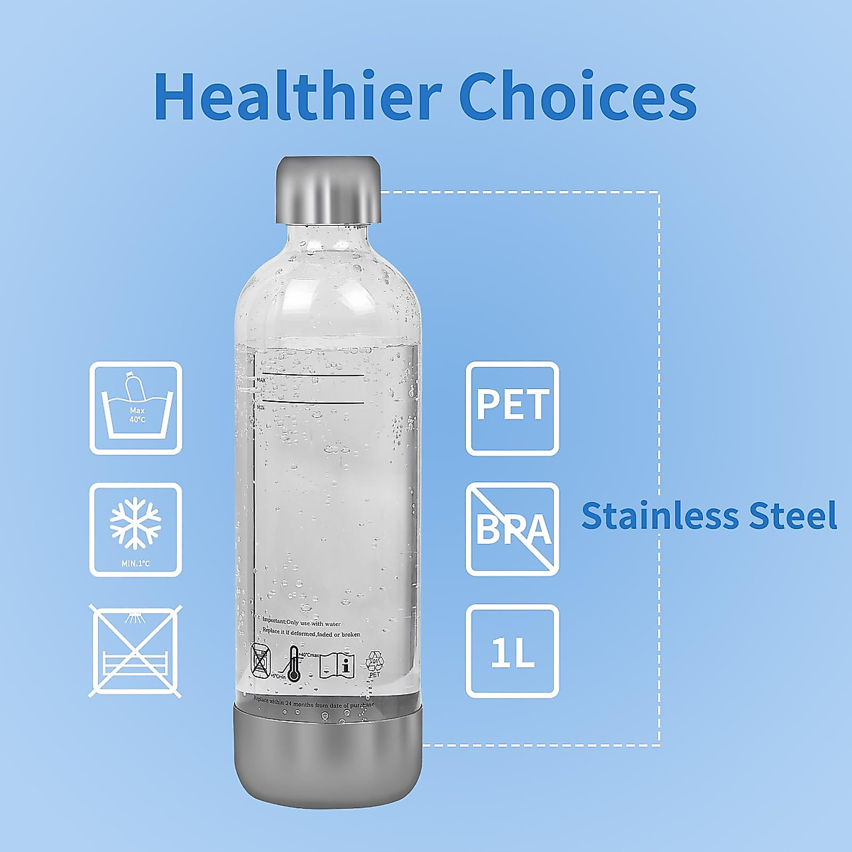 spoonlemon Soda Maker, Soda Streaming Machine for Home, Soda Machine with 1L BPA Free PET Bottle, Compatible with Any Screw-in 60L CO2 Exchange Carbonator (NOT Included), White