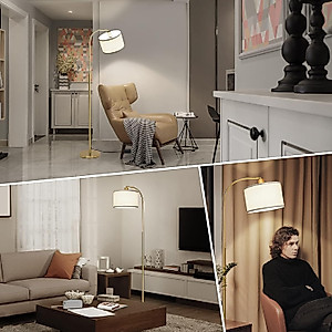 Boncoo LED Floor Lamp Fully Dimmable Modern Standing Lamp Arc Floor Lamp with Adjustable Drum Shade, Golden Tall Pole Reading Lamp Corner Light for Living Room Bedroom Study Room, 8W LED Bulb Included