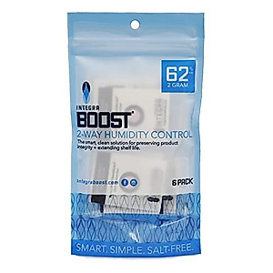 Integra Boost 2-Way Humidity Control Pack - Preserve Flavor & Control Humidity at 62% RH - Moisture Absorber for Herbs, Spices & More - 2 Gram (Pack of 6)
