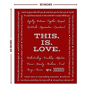 FILO ESTILO Love Throw Blanket, Love Gifts for Her, Wife, Fiance, Girlfriend, Partner, Romantic Gifts for Her for Birthday, Anniversary, Wedding, Engagement, Honeymoon, 60x50inches (Red)