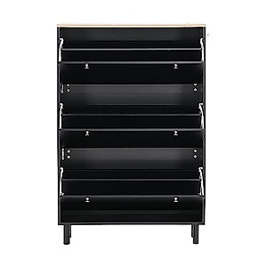 Goohome Narrow Design Shoe Cabinet with 3 Flip Drawers, Wood Grain Pattern Top Entryway Organizer with 3 Hooks, Free Standing Shoe Rack with Adjustable Panel, Modern Style Shoe Rack for Hallway